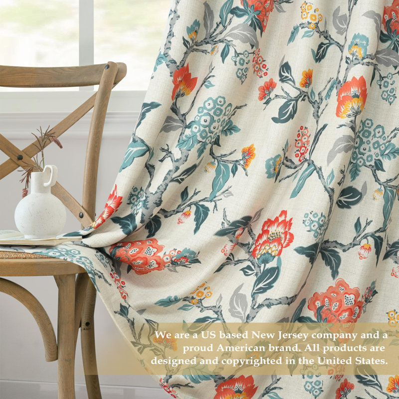 Lark Manor™ Lark Manor 100% Blackout Linen Floral Patterned Curtains Double Layer Drape Rod ...